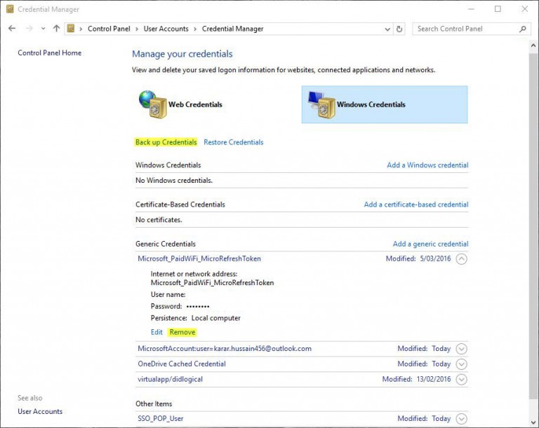 How to Manage Saved Credentials in Windows 8 & 10 Profile? - Tactig